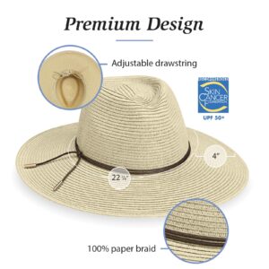 Wallaroo Women’s Montecito Fedora (Natural) –UPF 50+ Sun Protection, Wide Brim Sun Hat, Natural Fiber, Medium Size – Adjustable Fit, Beach UV Sun Hat, Casual Summer Style