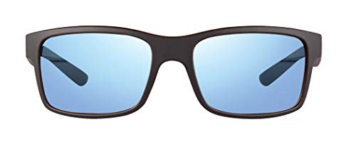 Revo Sunglasses Crawler XL: Polarized Performance Rectangle Sport Wrap Frame, Matte Black Frame with Blue Water Lens