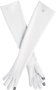 coolibar upf 50+ men's women's culebra uv long sun gloves - sun protective (medium- white)