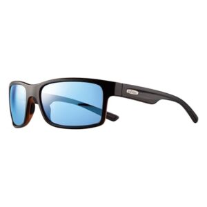 Revo Sunglasses Crawler XL: Polarized Performance Rectangle Sport Wrap Frame, Matte Black Frame with Blue Water Lens