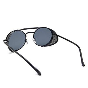 RONSOU Steampunk Style Round Vintage Sunglasses Retro Eyewear UV400 Protection Matel Frame black&grey