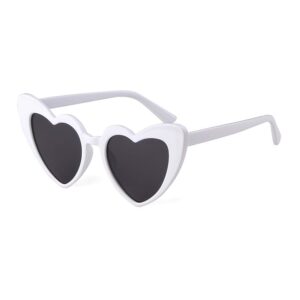 boqopod Clout Heart Shaped Sunglasses Goggles Vintage Cat Eye Mod Style Retro Kurt Cobain Glasses (White)