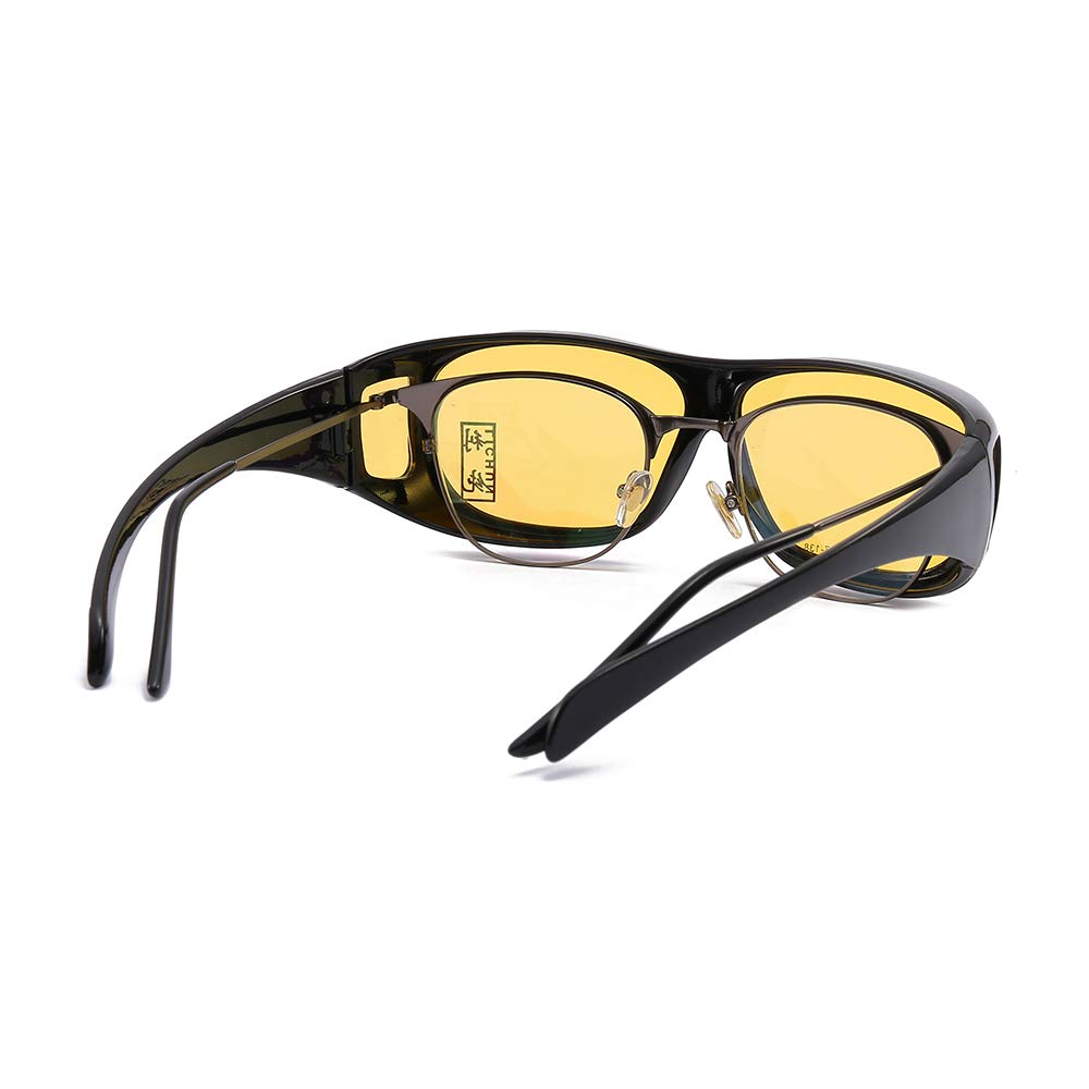 Night Vision Driving Glasses Wrap Around Anti Glare Sunglasses with Polarized Lens for Man and Women (yellow lens)