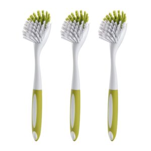 yeudeuy scrub brush for dish kitchen sink pot pan with stiff bristles, yellow-green 3pcs