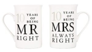 haysoms ivory 10th anniversary mr right & mrs always right ceramic mugs gift set thoughtful and unique gift idea dishwasher and microwave safe