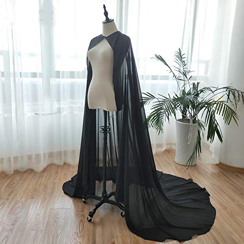 EllieHouse Long Chiffon Bridal Cape Wedding Veil Cloak For Bride Black 3M