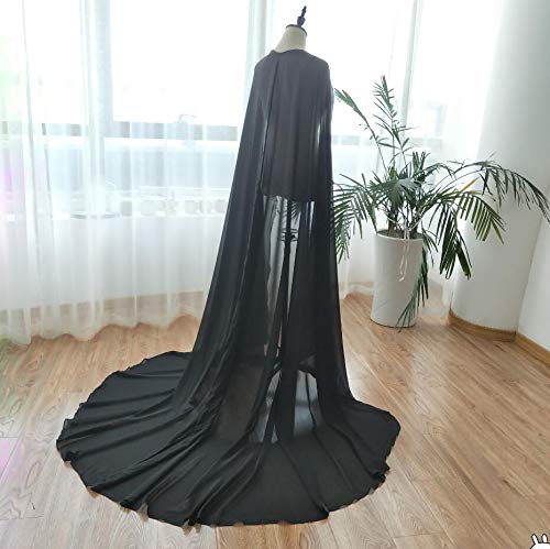 EllieHouse Long Chiffon Bridal Cape Wedding Veil Cloak For Bride Black 3M