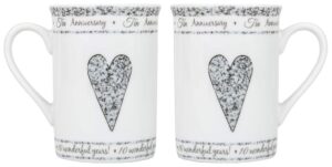 beautifully designed 10th tin wedding anniversary set of ceramic mugs with hearts | dishwasher and microwave safe with decorative keepsake box