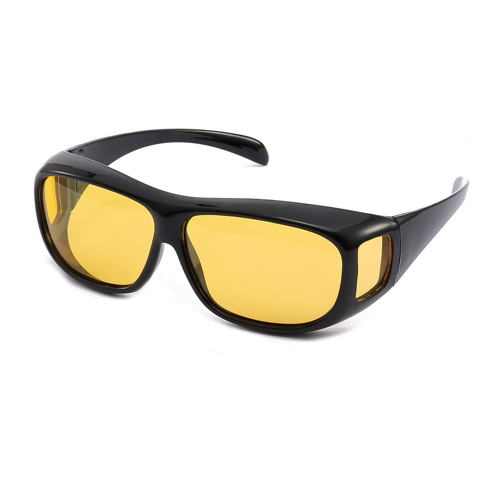 Night Vision Driving Glasses Wrap Around Anti Glare Sunglasses with Polarized Lens for Man and Women (yellow lens)