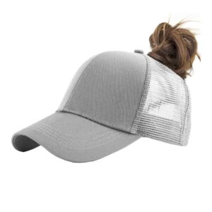 Solid Ponytail Hat Baseball Cap Cotton Mesh High Bun Pony Cap Women 56-58cm (22"-23") (Black_and_Grey_2pcs, Adjustable, m)