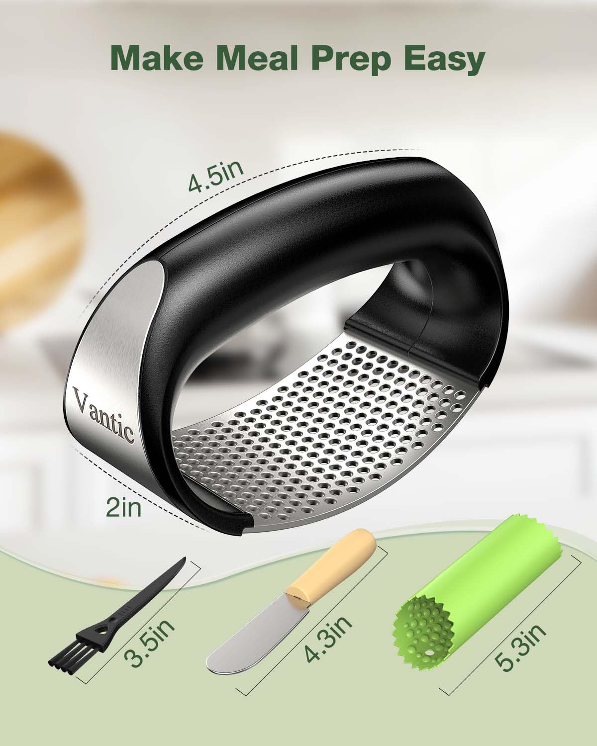 Vantic Garlic Press Rocker - Stainless Steel Garlic Mincer Garlic Crusher, New Innovative Garlic Chopper with Peeler and Scraper for Smash Garlic