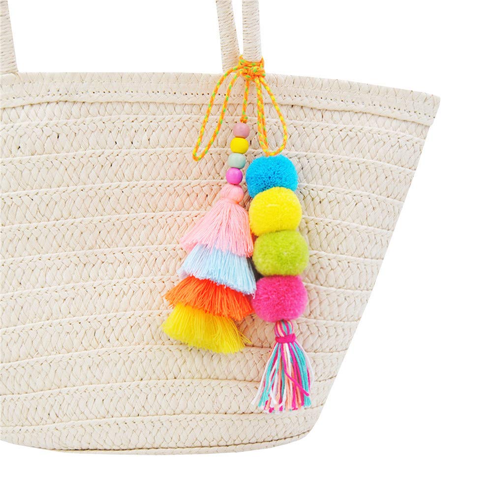 QTMY Cute Pom Pom Tassel Boho Purse Charms for Handbags Bag Pendant Keyring Keychain for Women Purse Decor