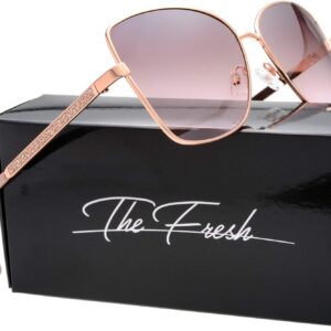 The Fresh Classic Crystal Elegant Women Beauty Design Sunglasses Gift Box (L173-Rose Gold, Brown/Pink)