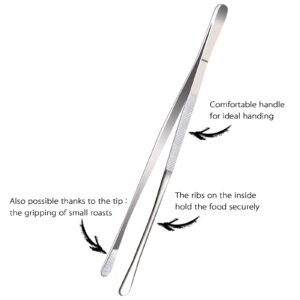 Tangoowal 12-Inch Professional Kitchen & Cooking Tweezers Tongs - Stainless Steel Long Tweezer Tongs - BBQ,Plating,Multi-use