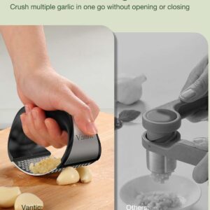 Vantic Garlic Press Rocker - Stainless Steel Garlic Mincer Garlic Crusher, New Innovative Garlic Chopper with Peeler and Scraper for Smash Garlic