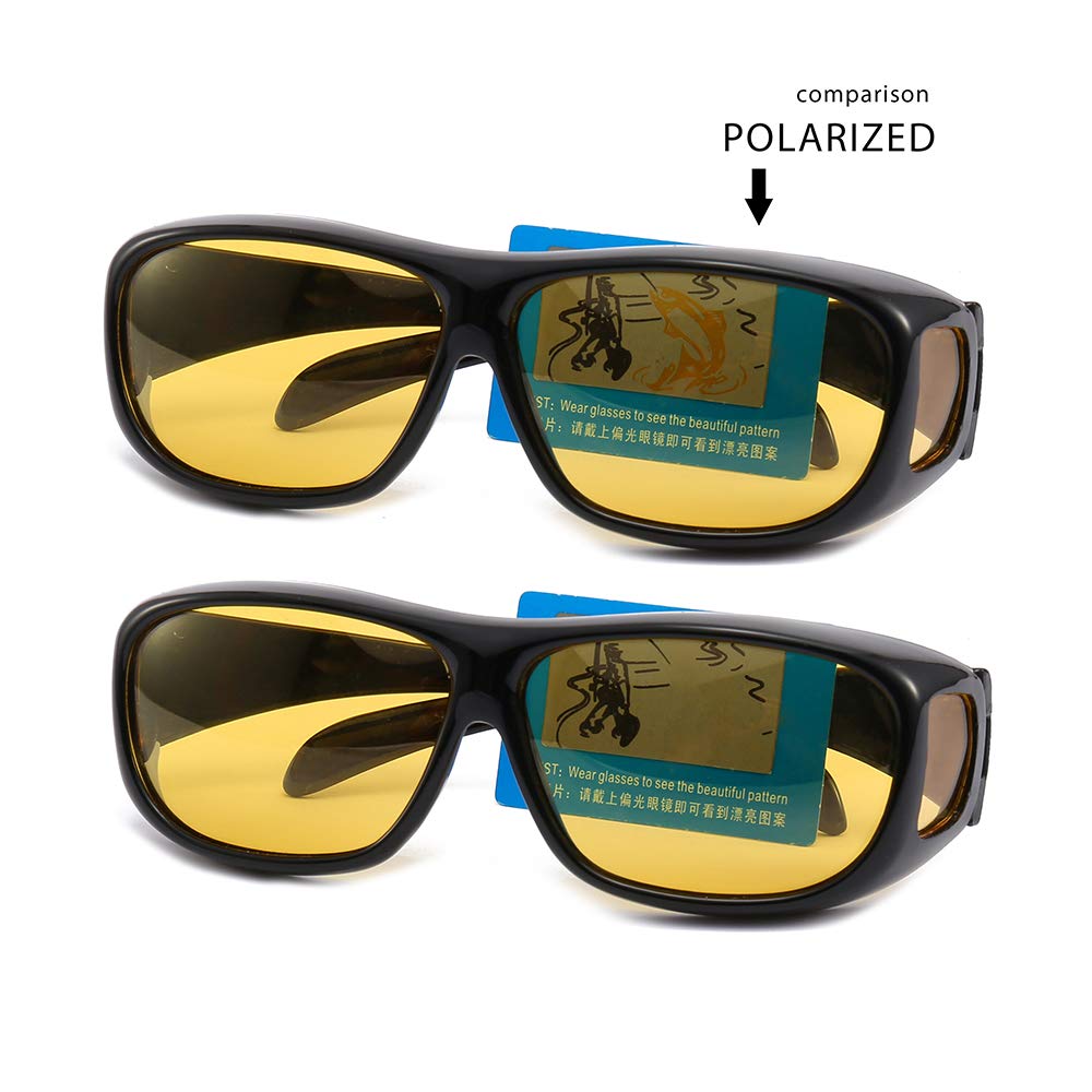 Night Vision Driving Glasses Wrap Around Anti Glare Sunglasses with Polarized Lens for Man and Women (yellow lens)