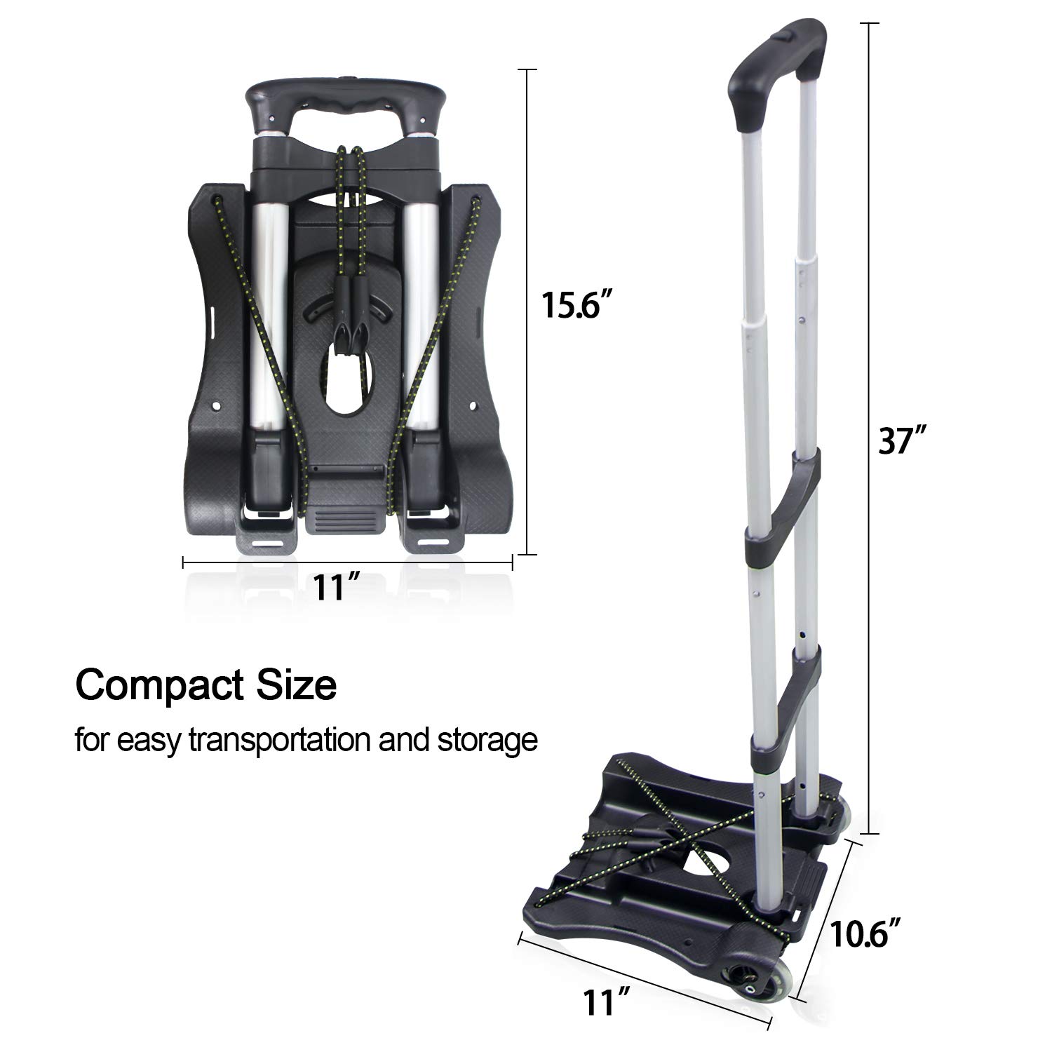 Sutekus Folding Hand Truck and Dolly 110-lbs Lightweight Portable Luggage Cart for School Travel Office Moving (Black)