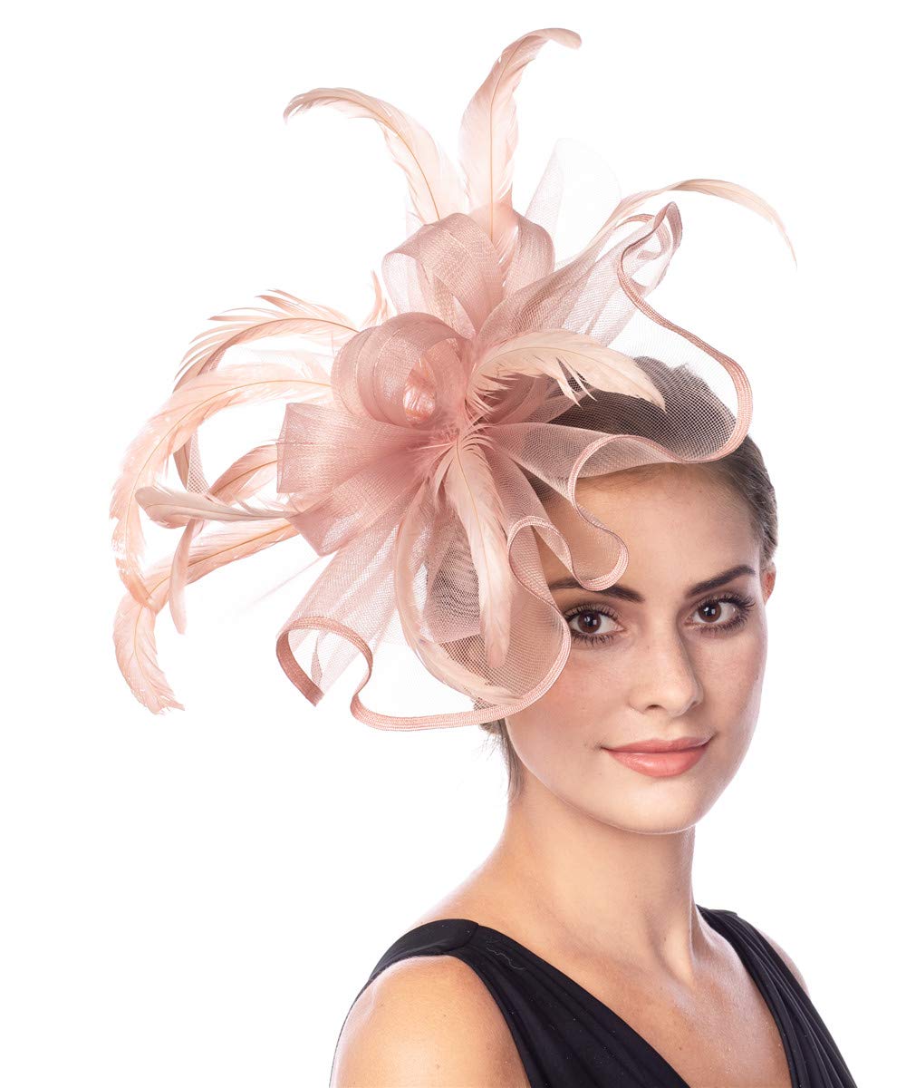 Lucky Leaf Girl Lady Hat Headwear Organza Church Feather Clip Fascinators Hat Wedding Party Kentucky Derby Cap for Women(F-5-Dark Pink)