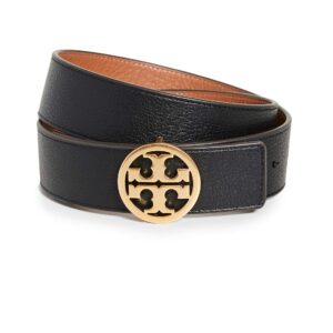 Tory Burch Women's 1.5" Miller Reversible Belt, Black/New Cuoio/Gold, L