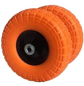 aft pro usa - 2-pack 10' flat free tires air less tires wheels by aft pro usa with 5/8' center - solid tire wheel for dolly hand truck cart/all purpose utility tire on wheel (orange)