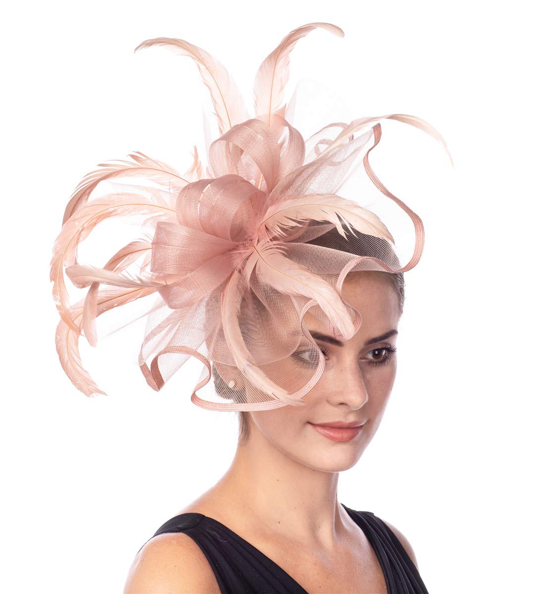 Lucky Leaf Girl Lady Hat Headwear Organza Church Feather Clip Fascinators Hat Wedding Party Kentucky Derby Cap for Women(F-5-Dark Pink)