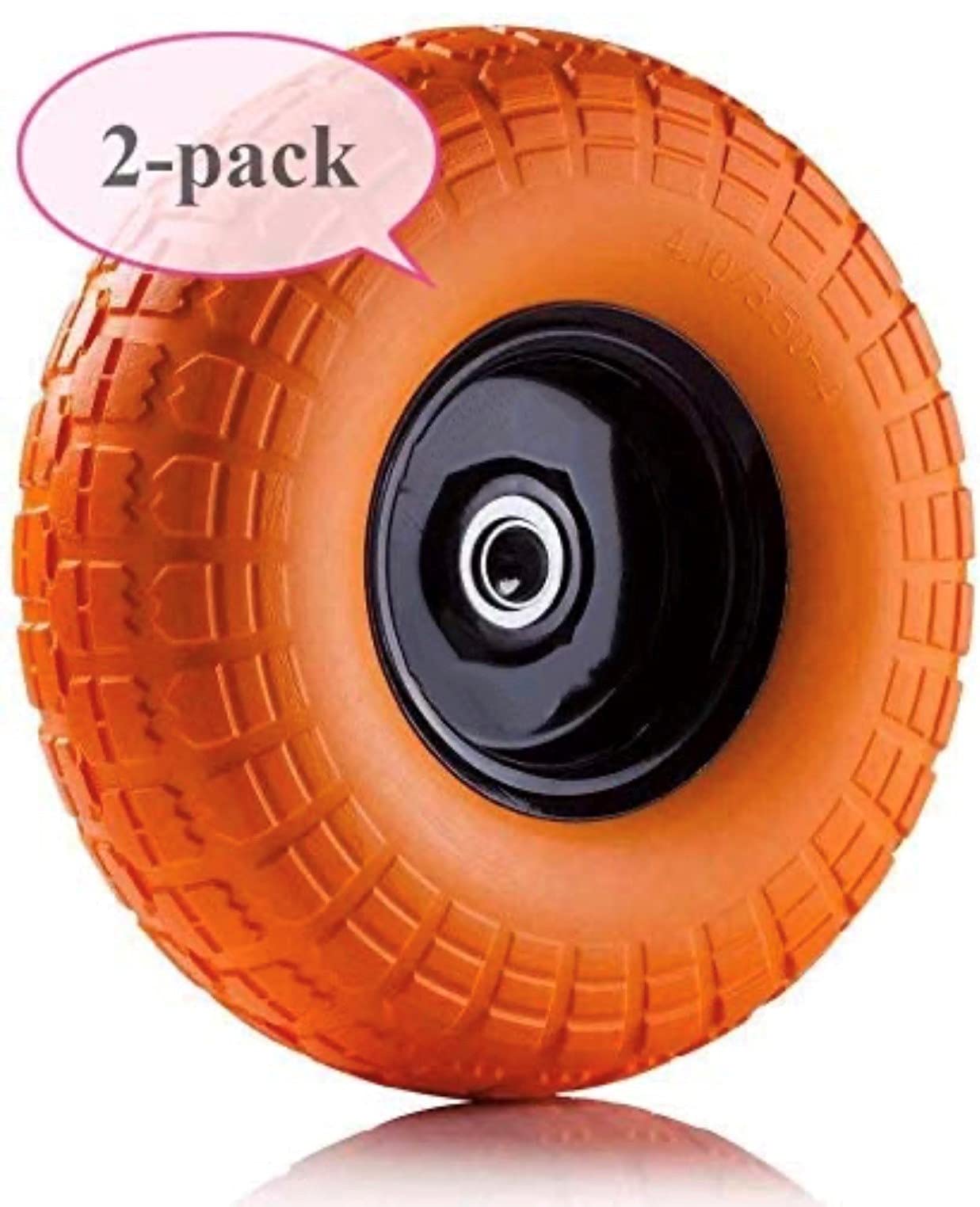 AFT PRO USA - 2-Pack 10' Flat Free Tires Air less Tires Wheels By AFT PRO USA with 5/8' Center - Solid Tire Wheel for Dolly Hand Truck Cart/All Purpose Utility Tire on Wheel (Orange)