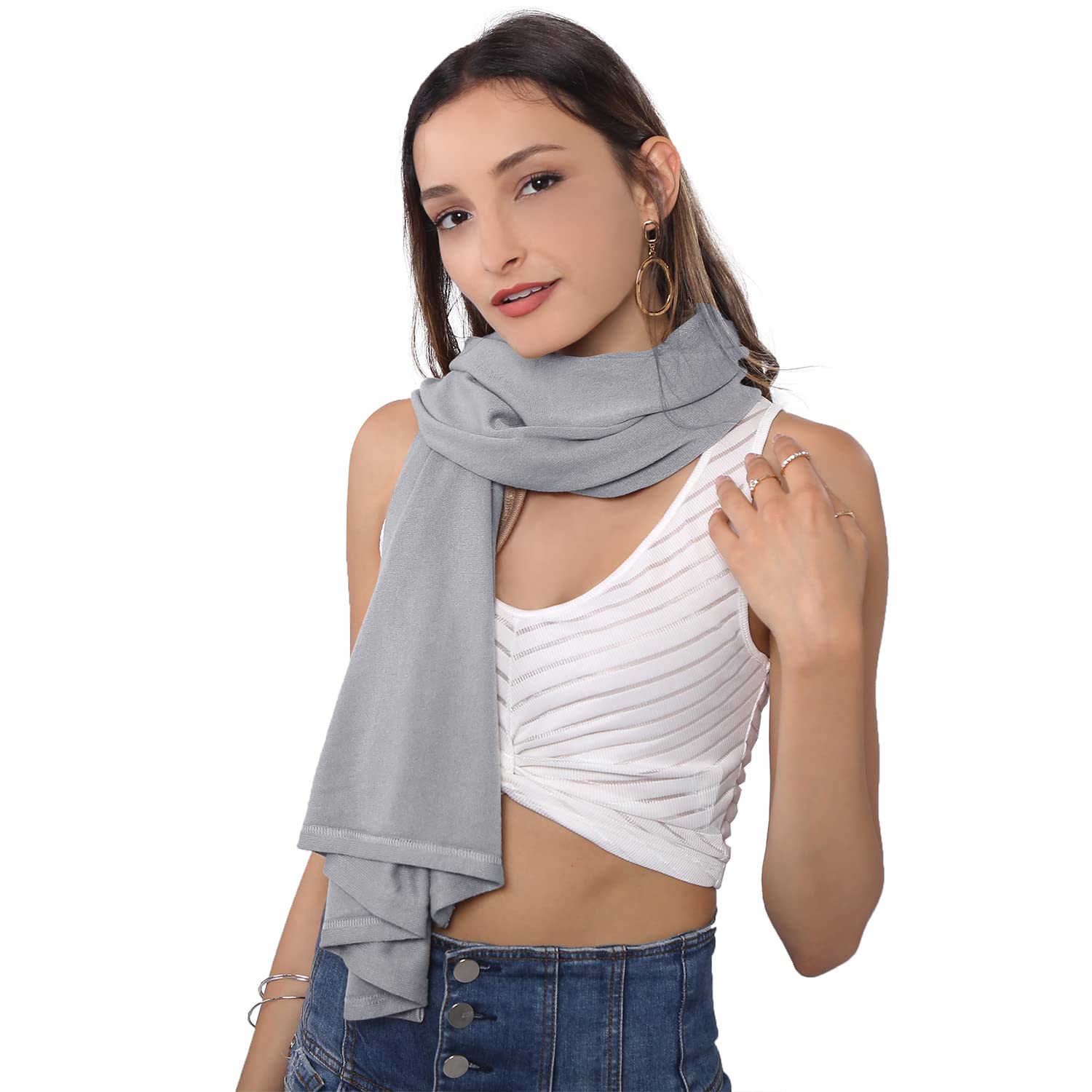 MissShorthair Women's Lightweight Knitted Scarf Poncho Sweater Cape Shawl Versatile Spring Summer Ponchos Wraps Light Grey