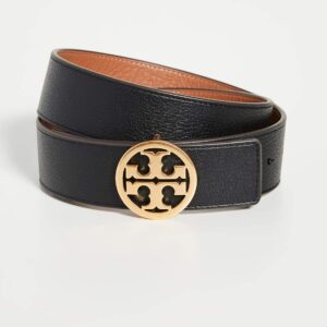 Tory Burch Women's 1.5" Miller Reversible Belt, Black/New Cuoio/Gold, L