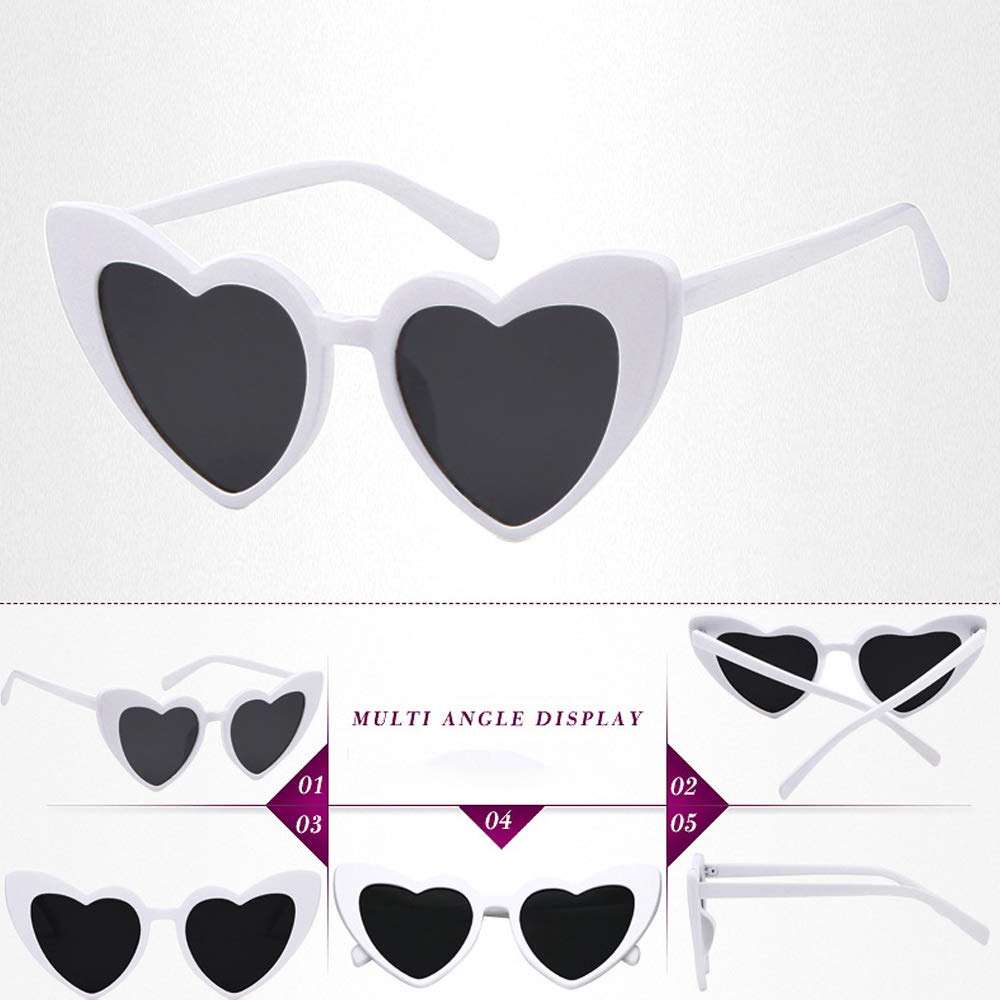 boqopod Clout Heart Shaped Sunglasses Goggles Vintage Cat Eye Mod Style Retro Kurt Cobain Glasses (White)