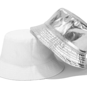 Joylife Metallic Bucket Hat Trendy Fisherman Hats Unisex Reversible Packable Sun Cap, Silver