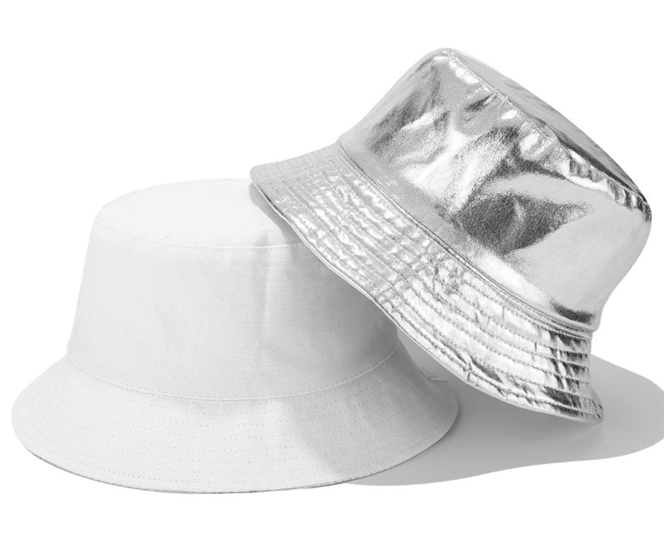 Joylife Metallic Bucket Hat Trendy Fisherman Hats Unisex Reversible Packable Sun Cap, Silver