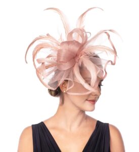 lucky leaf girl lady hat headwear organza church feather clip fascinators hat wedding party kentucky derby cap for women(f-5-dark pink)