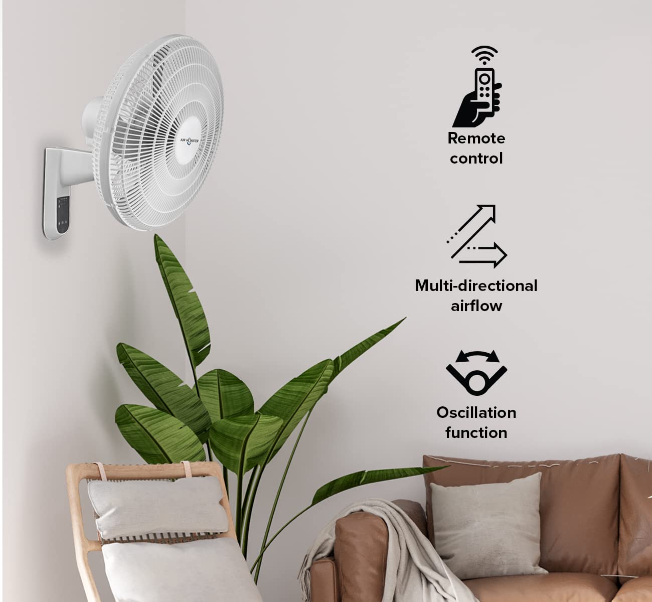 Air Monster 16 Inch Wall Mount Fan with Remote Control, Garage Fan, High Velocity Wall Fan, 70 Degree Oscillating Wall fan with Remote, 3 Speed, Adjustable Tilt, ETL, White