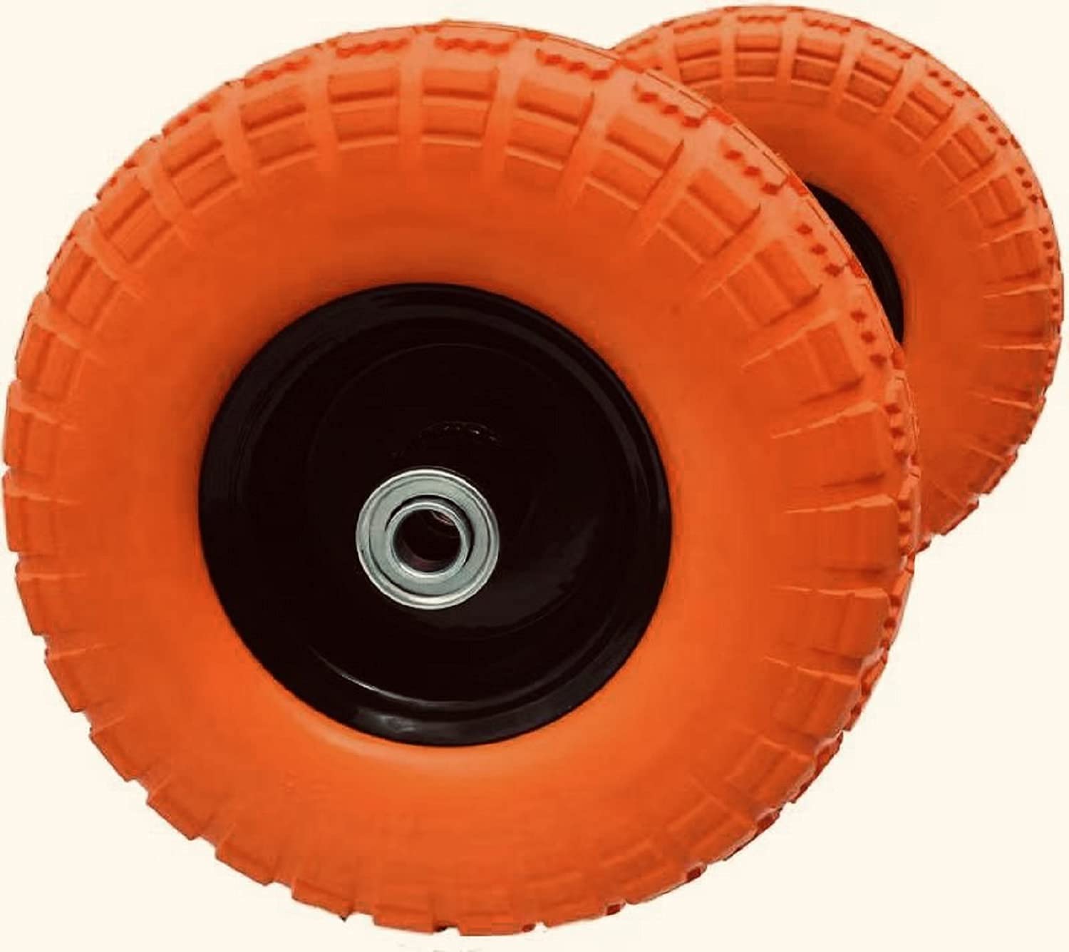 AFT PRO USA - 2-Pack 10' Flat Free Tires Air less Tires Wheels By AFT PRO USA with 5/8' Center - Solid Tire Wheel for Dolly Hand Truck Cart/All Purpose Utility Tire on Wheel (Orange)