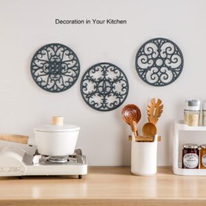 Silicone Trivet Mat - Hot Pot Holder Hot Pads for Table & Countertop - Teapot Trivet Kitchen Trivets - Non-Slip & Heat Resistant Modern Kitchen Hot Pads for Pots & Hot Dish Navy Blue Trivet Set of 3