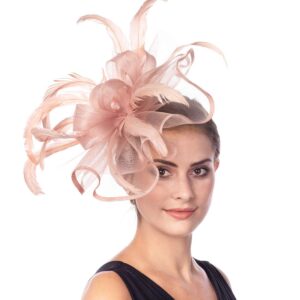 Lucky Leaf Girl Lady Hat Headwear Organza Church Feather Clip Fascinators Hat Wedding Party Kentucky Derby Cap for Women(F-5-Dark Pink)