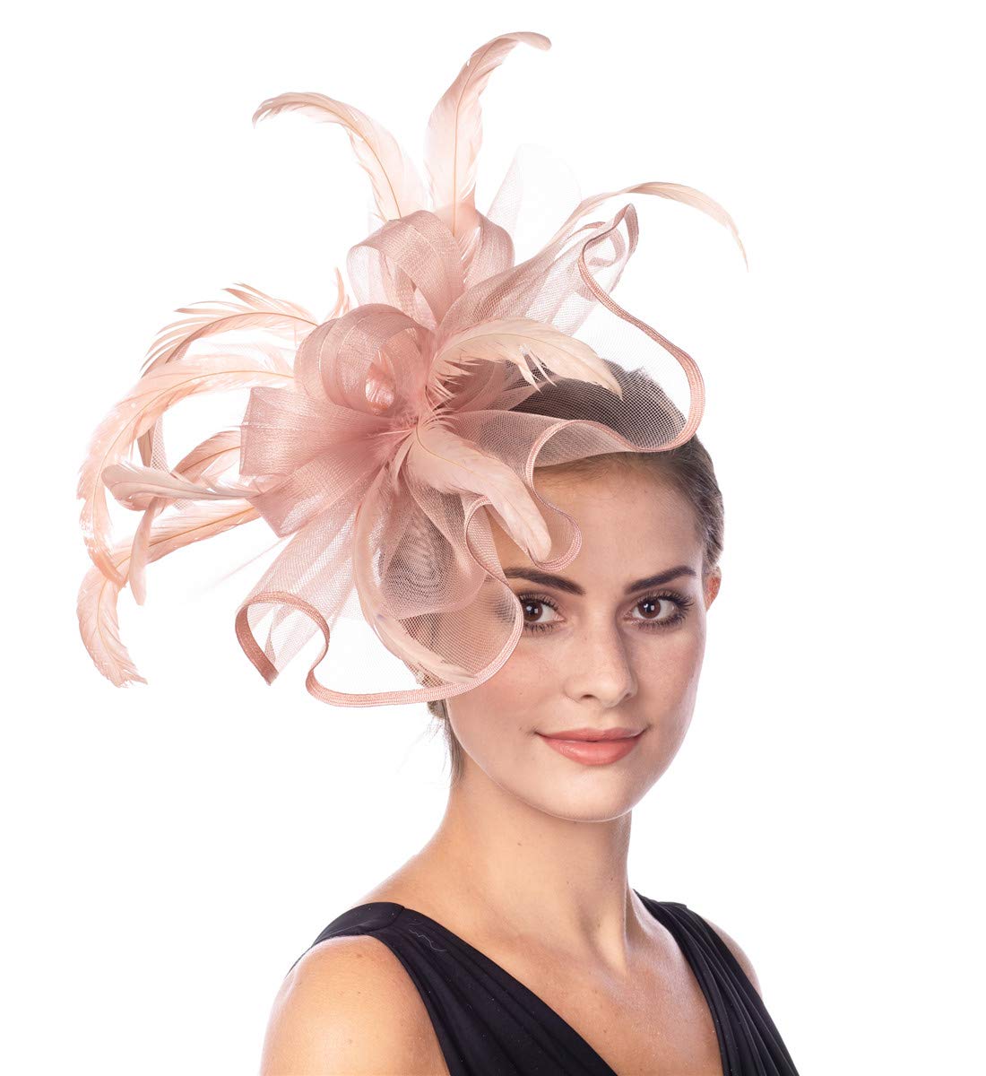 Lucky Leaf Girl Lady Hat Headwear Organza Church Feather Clip Fascinators Hat Wedding Party Kentucky Derby Cap for Women(F-5-Dark Pink)