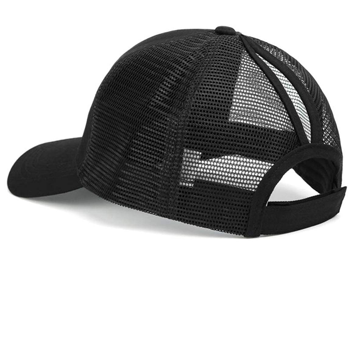 Solid Ponytail Hat Baseball Cap Cotton Mesh High Bun Pony Cap Women 56-58cm (22"-23") (Black_and_Grey_2pcs, Adjustable, m)