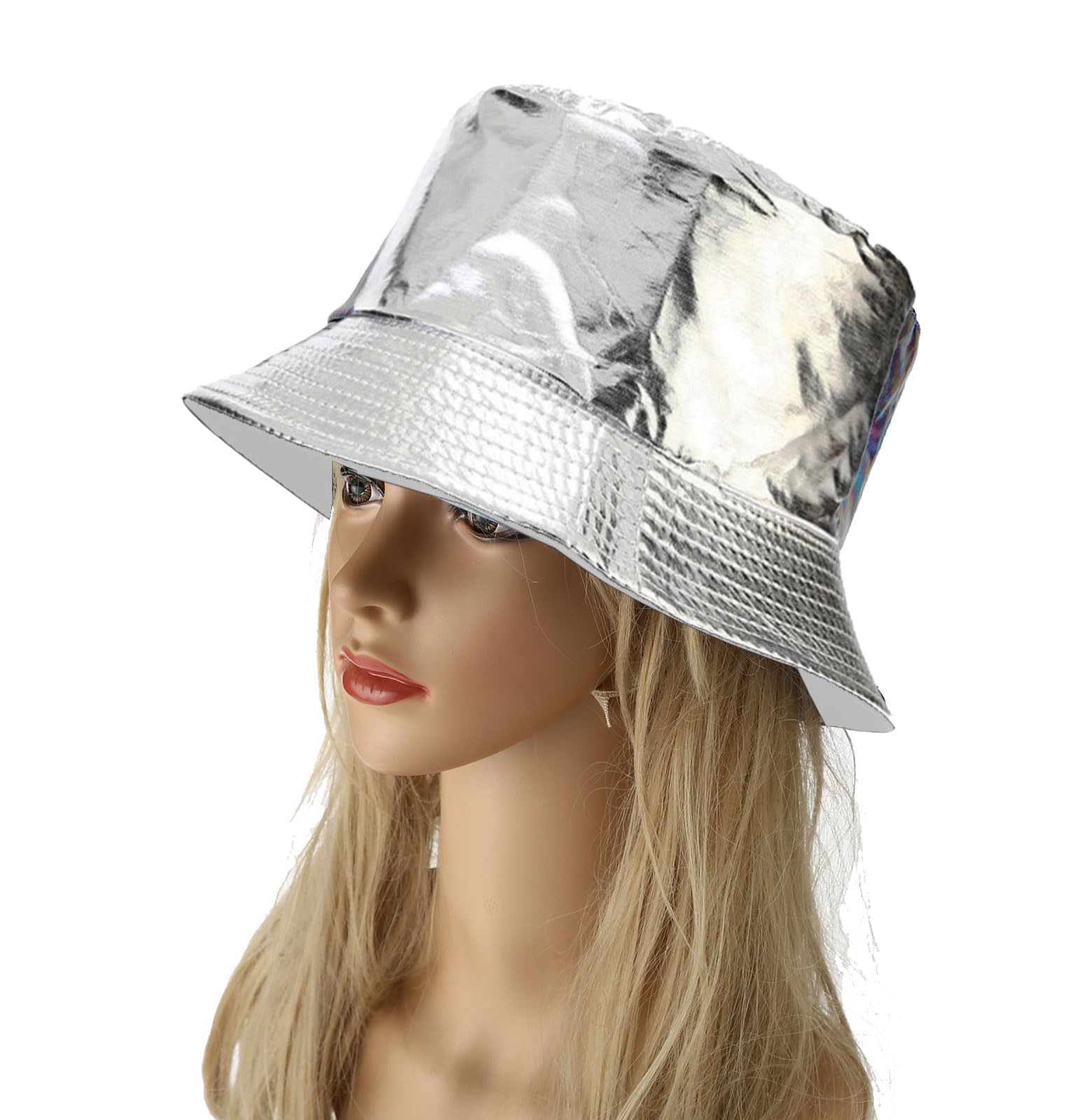 Joylife Metallic Bucket Hat Trendy Fisherman Hats Unisex Reversible Packable Sun Cap, Silver