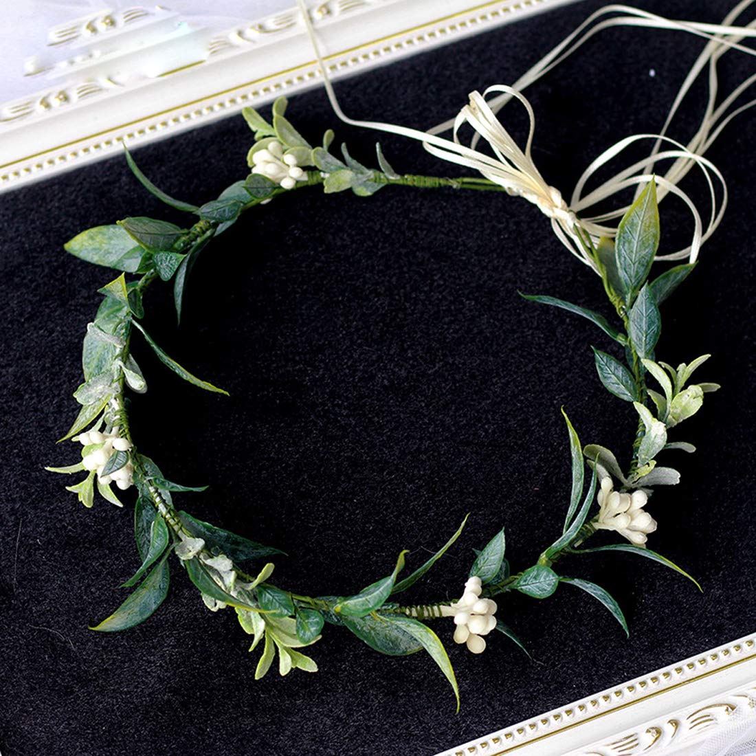 DDazzling Green Leaf Floral Crown Eucalyptus Flower Women Girls Headband Flower Headpiece Bridal Halo Photo Prop (Green)