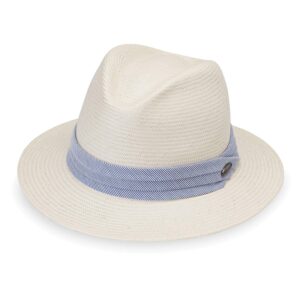 wallaroo hat company – women’s monterey fedora – upf 50+ sun protection, natural fiber with adjustable size for medium crowns – ideal sun hat for casual summer looks and outdoor events (natural/blue)