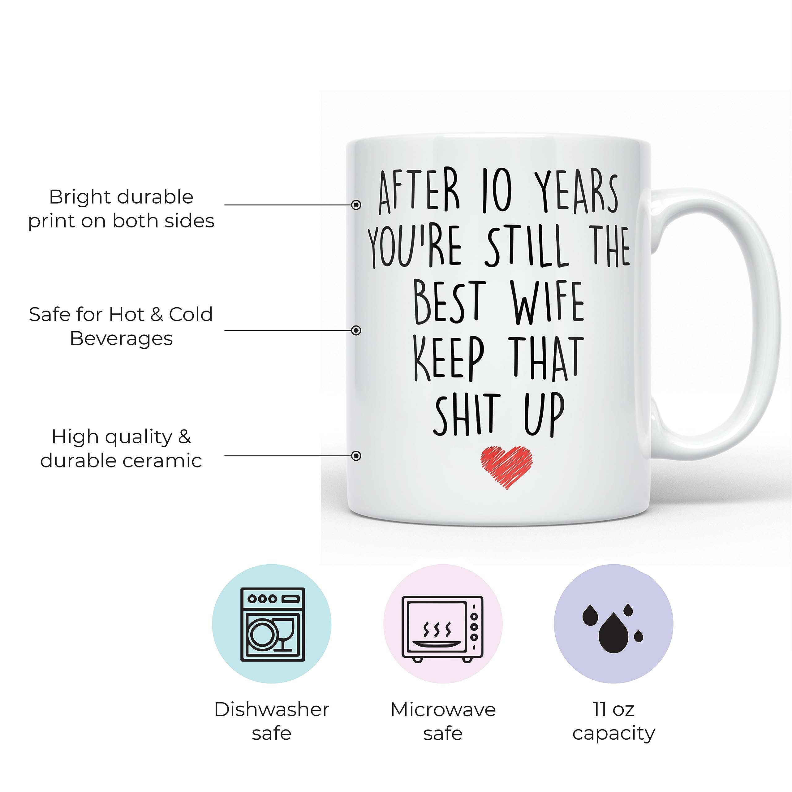 YouNique Designs 10 Year Anniversary Coffee Mug for Her, 11 Ounces, 10 Year Anniversary Mugs for Wife Her Couples, 10th Wedding Anniversary Cup for Wife, Ten Years Tin, Tenth Year, 10th Year