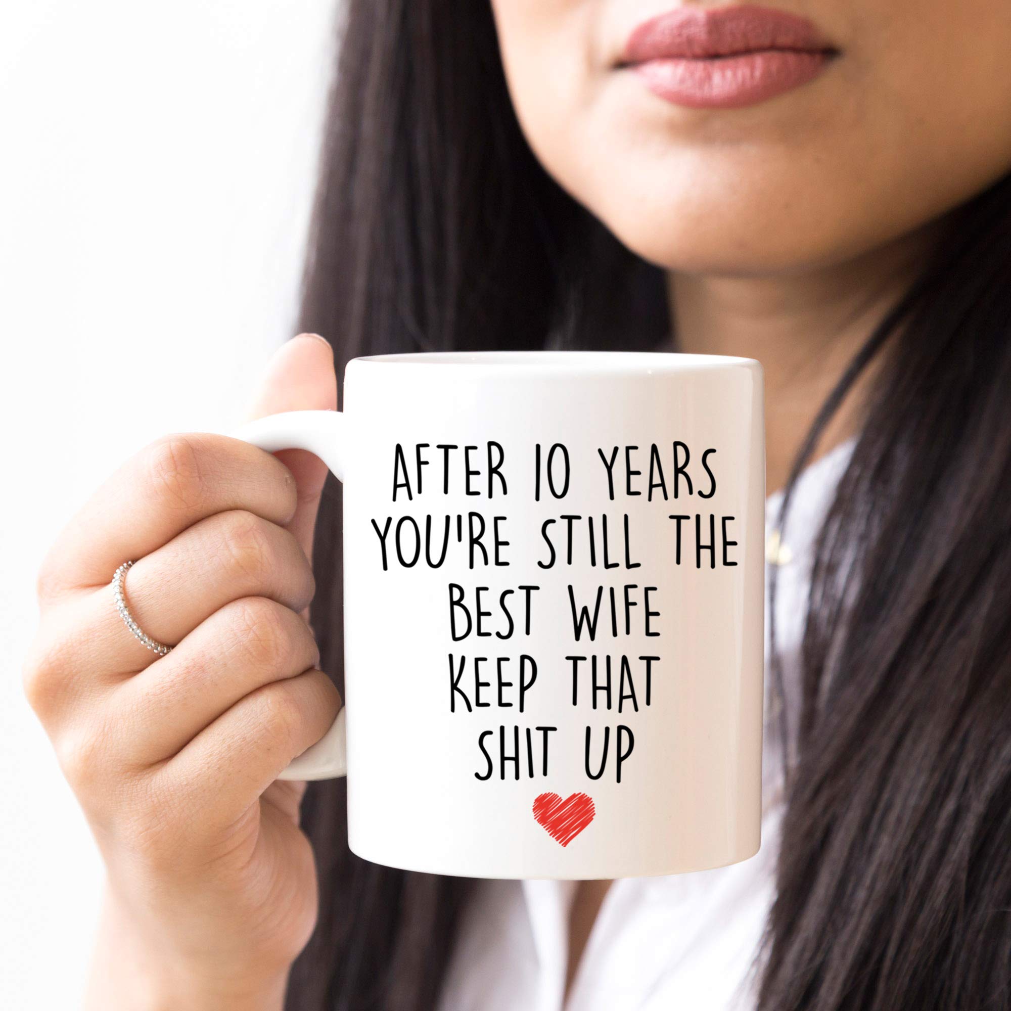 YouNique Designs 10 Year Anniversary Coffee Mug for Her, 11 Ounces, 10 Year Anniversary Mugs for Wife Her Couples, 10th Wedding Anniversary Cup for Wife, Ten Years Tin, Tenth Year, 10th Year