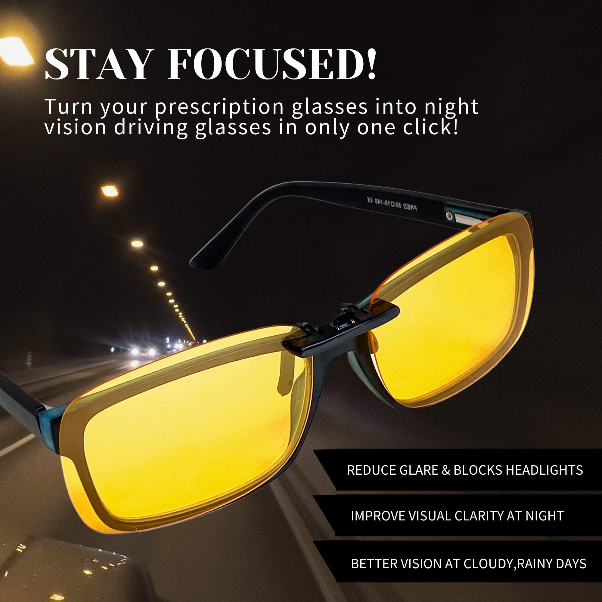 BLUE CUT Clip on Polarized Night Vision, Driving Sunglasses UV 400 Blocker To Wear Over Prescription Glasses