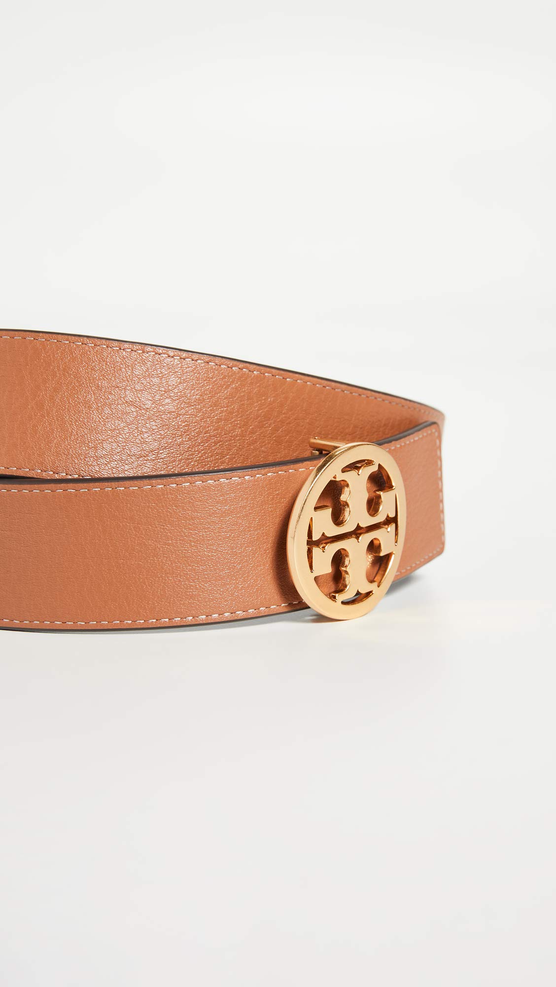 Tory Burch Women's 1.5" Miller Reversible Belt, Black/New Cuoio/Gold, L