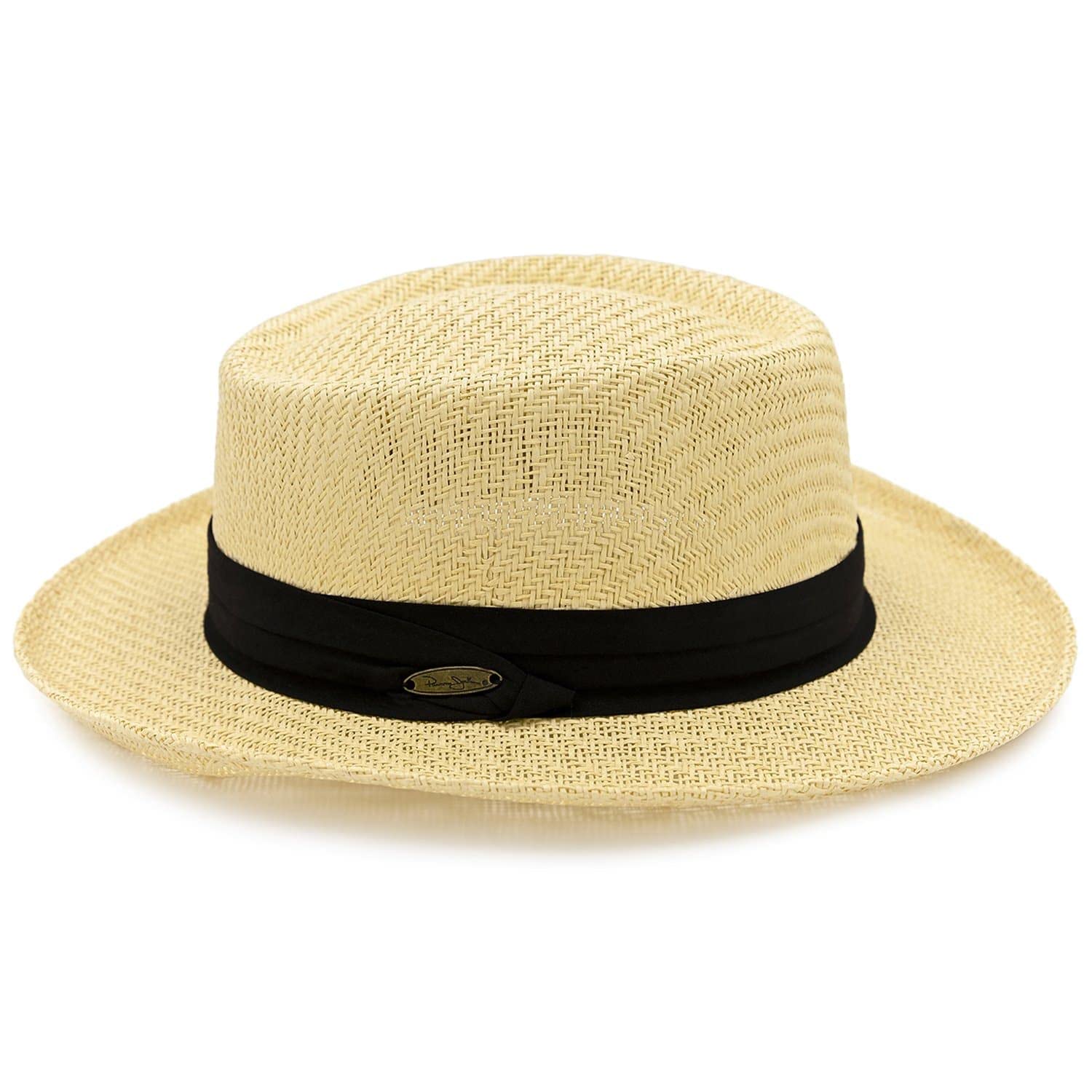 Panama Jack Men's Gambler Straw Hat - Lightweight, 3" Big Brim, Inner Elastic Sweatband, 3-Pleat Ribbon Hat Band (Black, Large/X-Large)