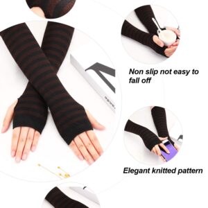 4 Pairs Women Knit Arm Warmers Long Fingerless Gloves Knitted Elbow Length Gloves Thumb Hole Gloves Winter (Black White, Black Grey, Black Blue, Black Coffee)