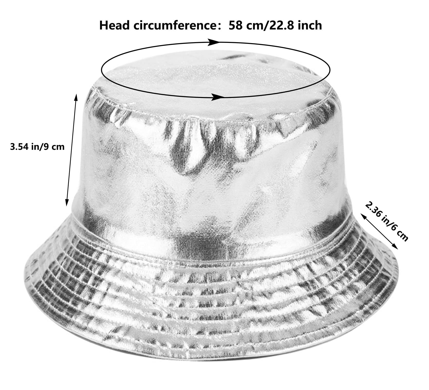 Joylife Metallic Bucket Hat Trendy Fisherman Hats Unisex Reversible Packable Sun Cap, Silver