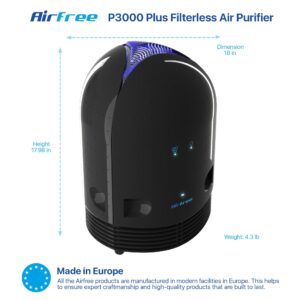 Airfree 3000 Plus Filterless Silent Air Purifier Destroys Mold, Allergens, Prevents Mildew. Remote, App & Alexa Controlled Air Sterilizer booster and Top Lights. 650 sq ft, Black.