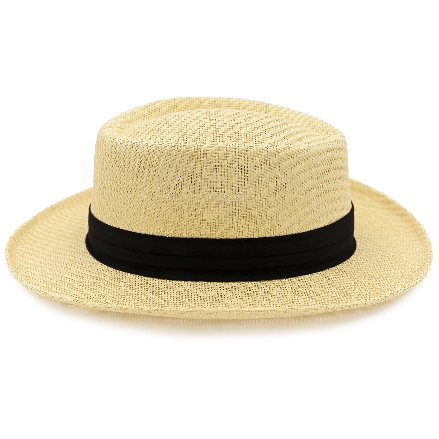 Panama Jack Men's Gambler Straw Hat - Lightweight, 3" Big Brim, Inner Elastic Sweatband, 3-Pleat Ribbon Hat Band (Black, Large/X-Large)